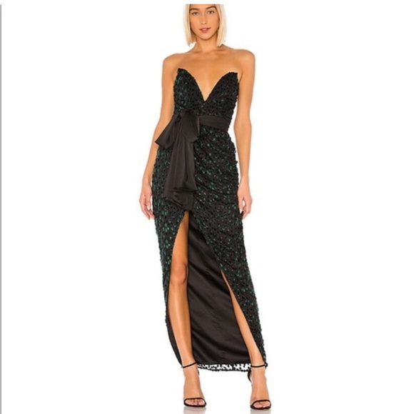LPA | Dresses | Revolve Lpa Black And Emerald Green Julieanne Gown ...
